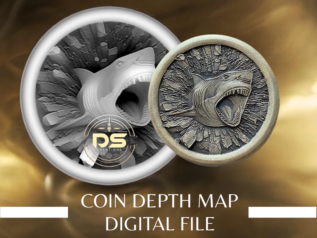 Shark '3D' Deep Engrave Grayscale Coin Depth Map PNG Optimised ...