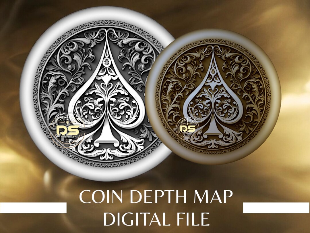 Ace of Spades Filigree Depth Map File for Coin, Wood or Slate Engraving ...