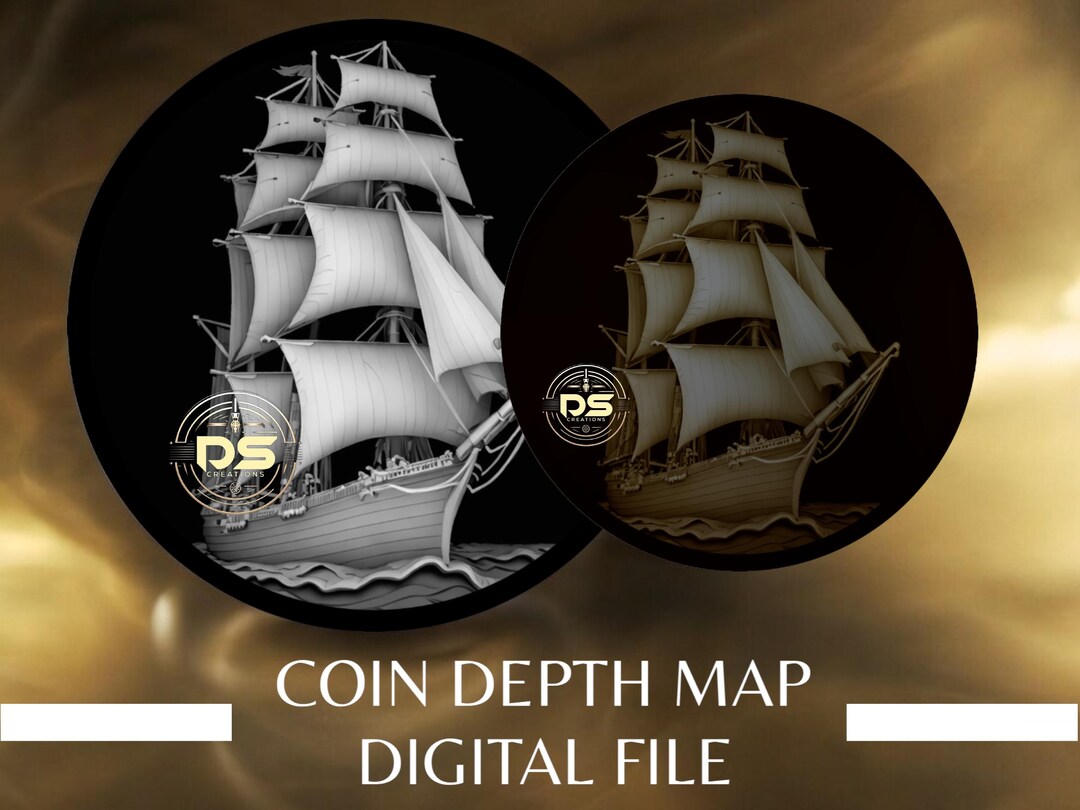 Sailing Ship | '3D' Deep Engrave Grayscale Coin Depth Map | PNG ...