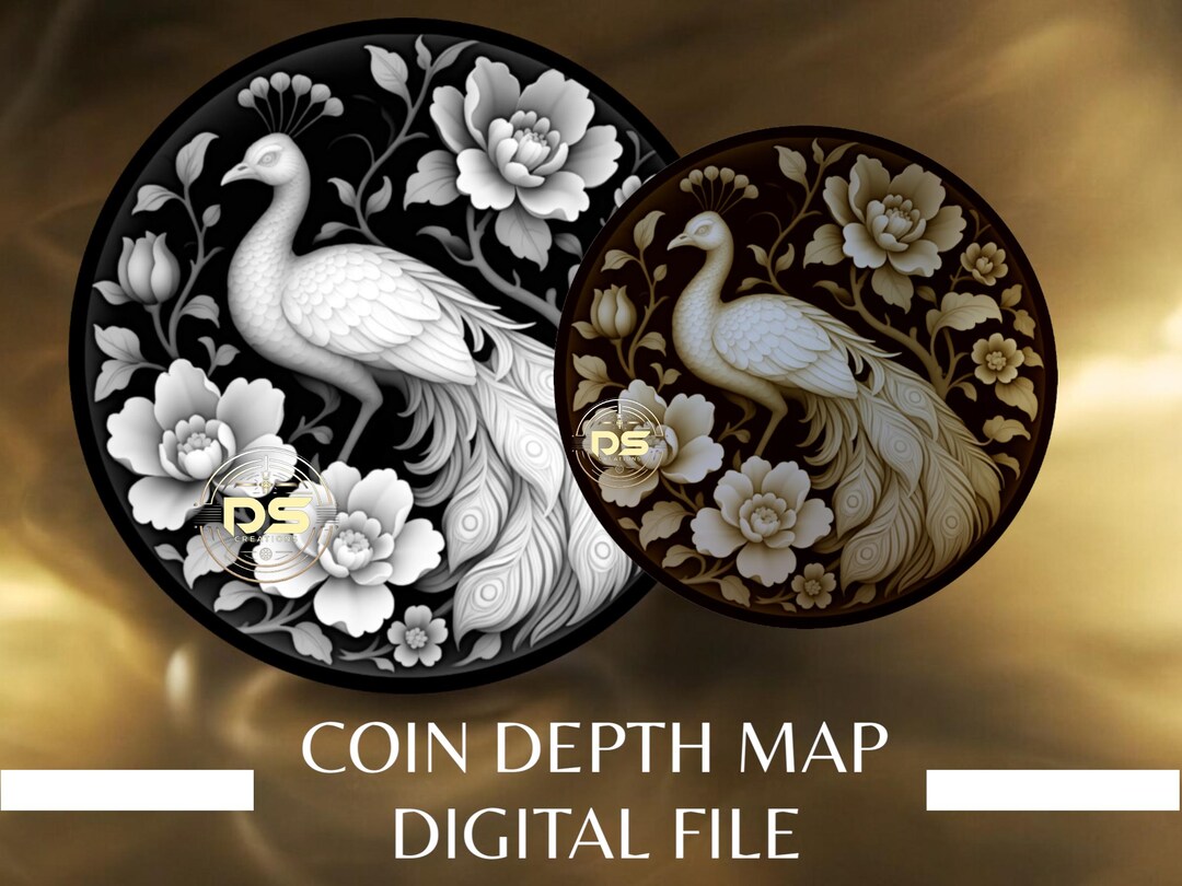 Peacock | '3D' Deep Engrave Grayscale Coin Depth Map | PNG | Optimised ...