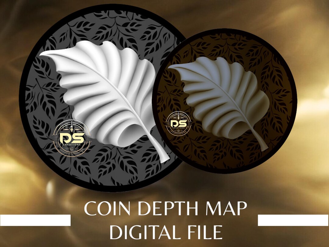 Leaf | '3D' Deep Engrave Grayscale Coin Depth Map | PNG | Optimised ...