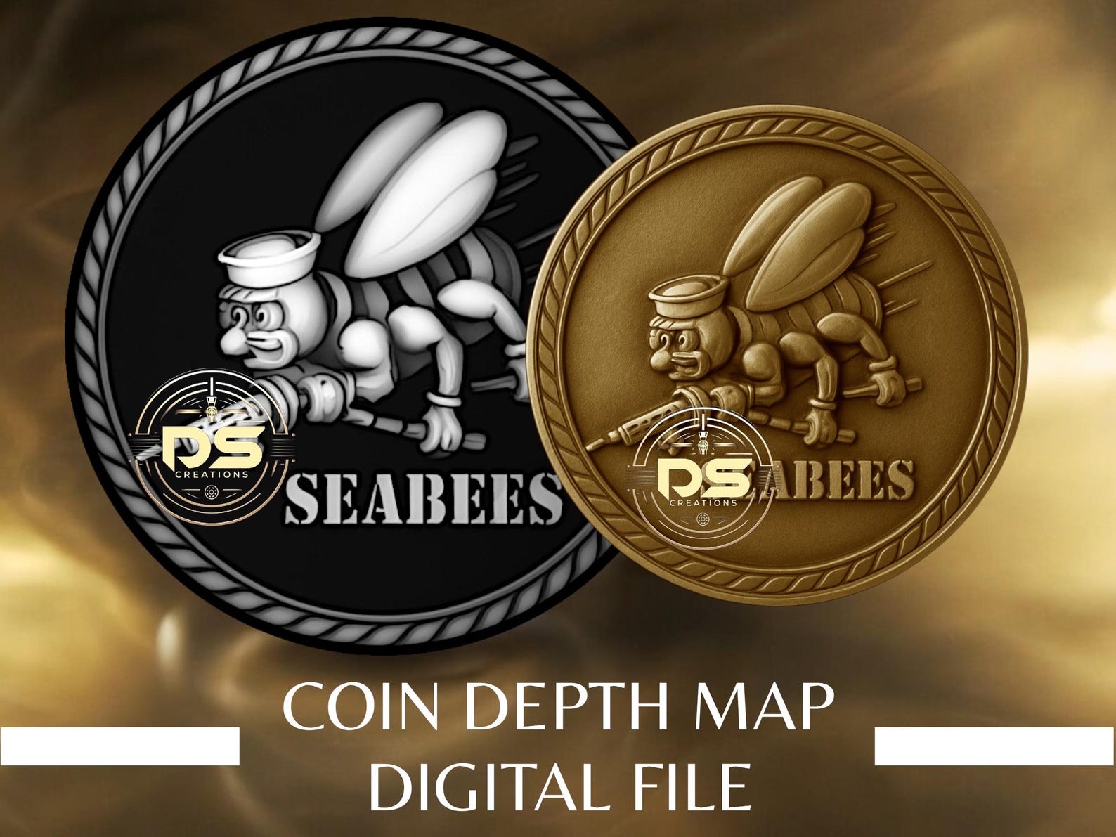 Seabees Coin Depth Map: 3D Grayscale PNG (digital Download) - Etsy