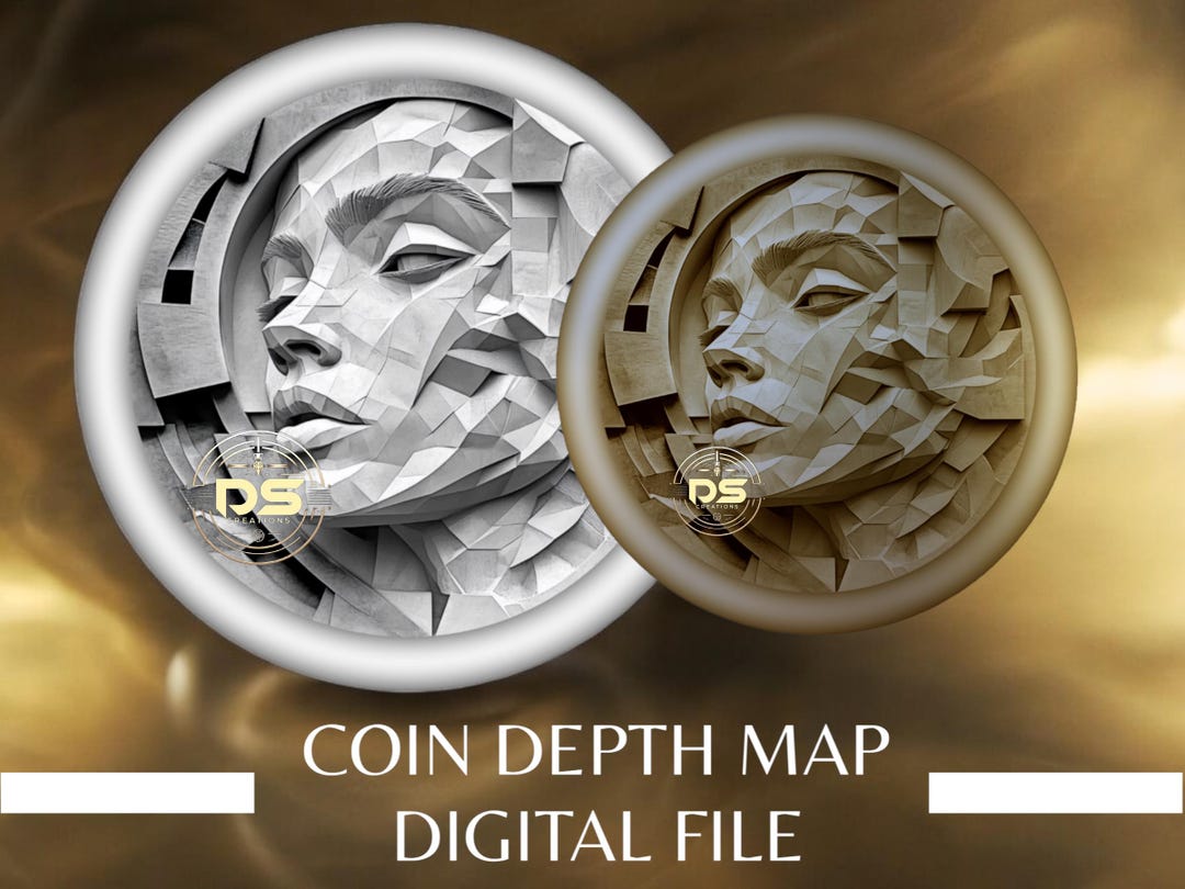 Psychedelic Cubism '3D' Deep Engrave Grayscale Coin Depth Map PNG ...