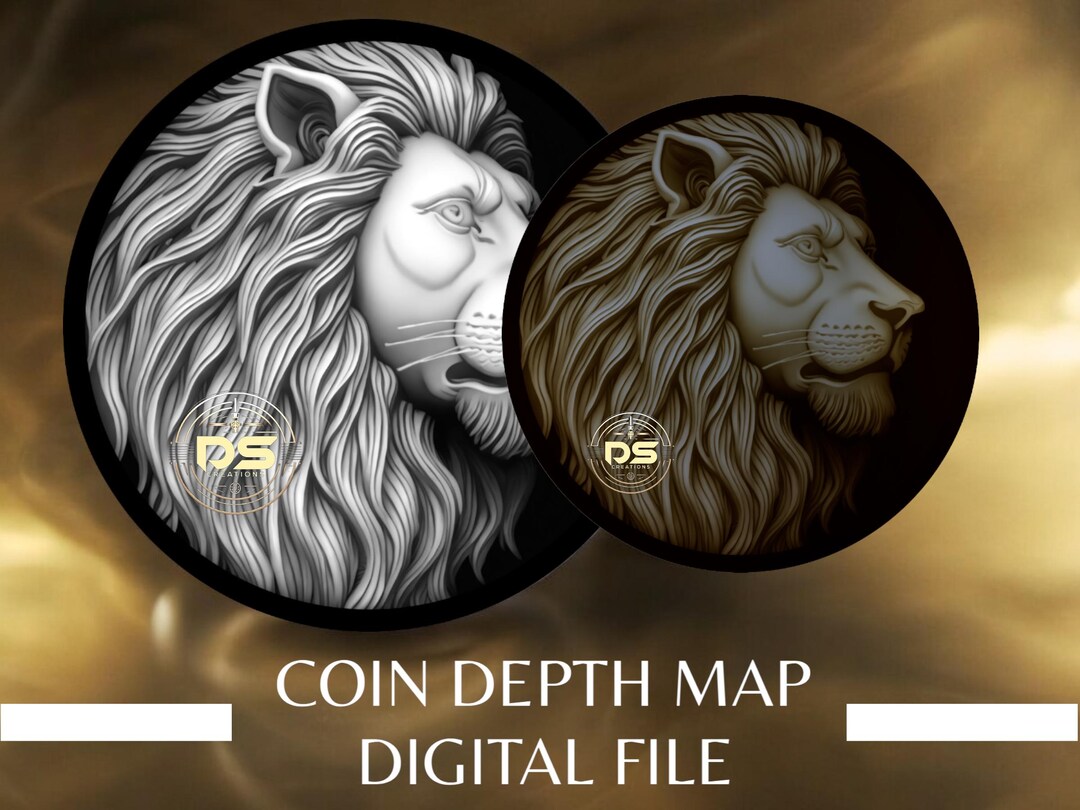 Lion | '3D' Deep Engrave Grayscale Coin Depth Map | PNG | Optimised ...