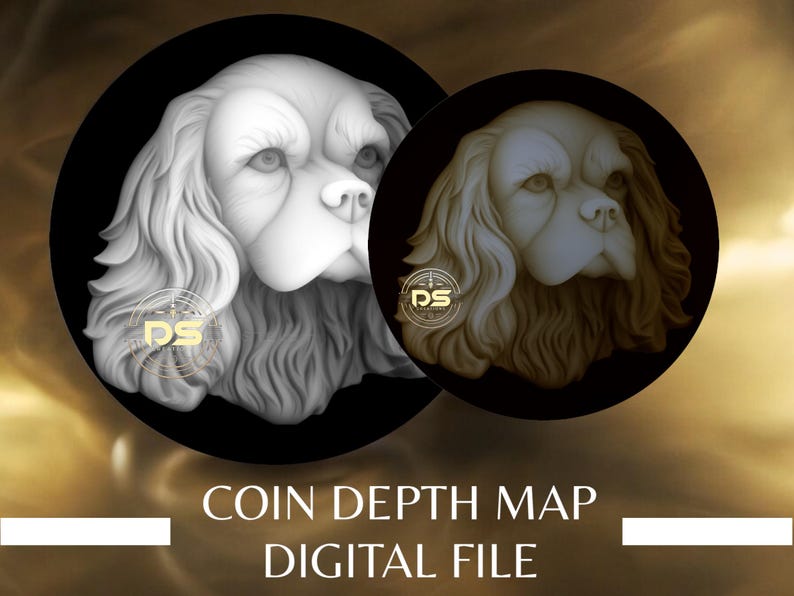 King Charles Spaniel | '3D' Deep Engrave Grayscale Coin Depth Map | PNG ...