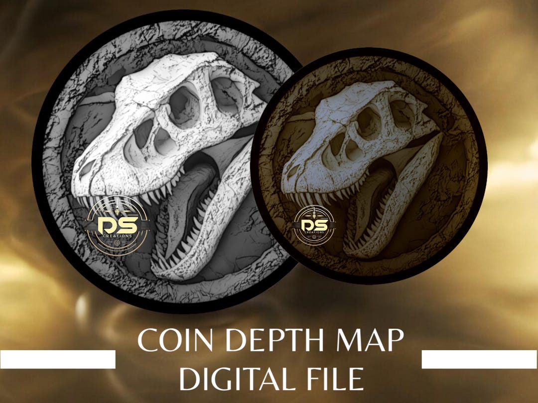 Dino Skull Fossil | '3D' Deep Engrave Grayscale Coin Depth Map | PNG ...