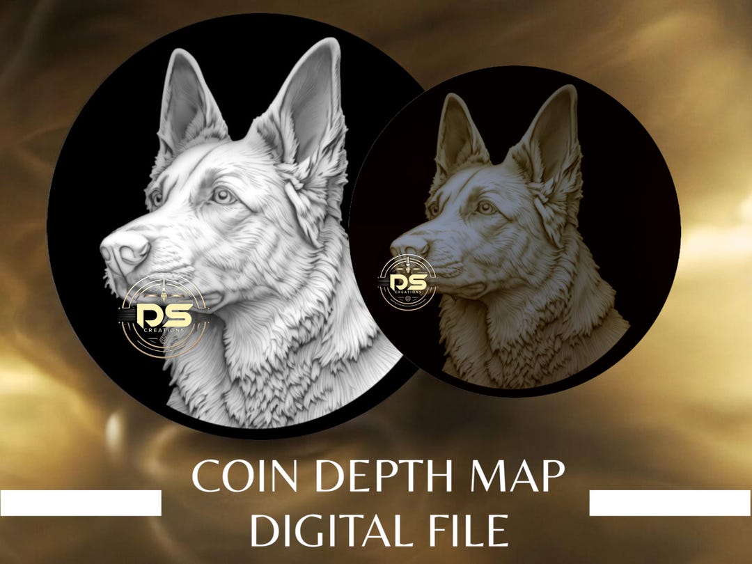 German Shepherd | '3D' Deep Engrave Grayscale Coin Depth Map | PNG ...