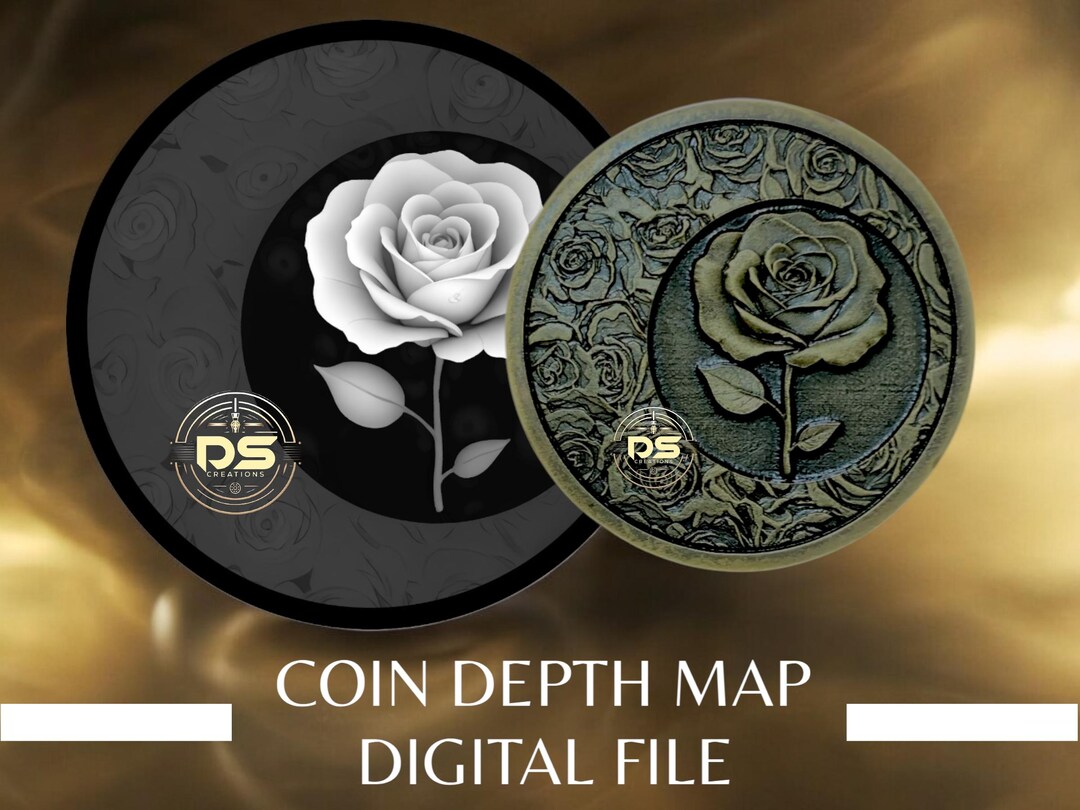 Rose Pattern | '3D' Deep Engrave Grayscale Coin Depth Map | PNG ...