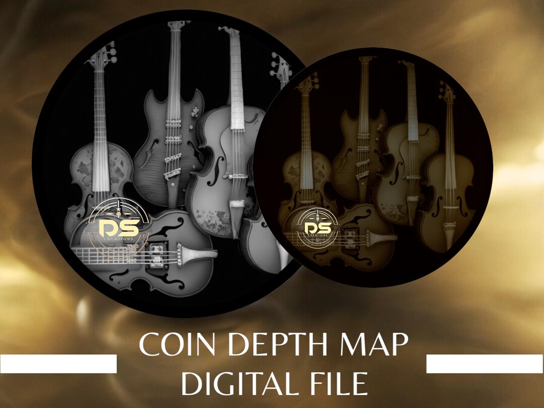 Guitars | '3D' Deep Engrave Grayscale Coin Depth Map | PNG | Optimised ...