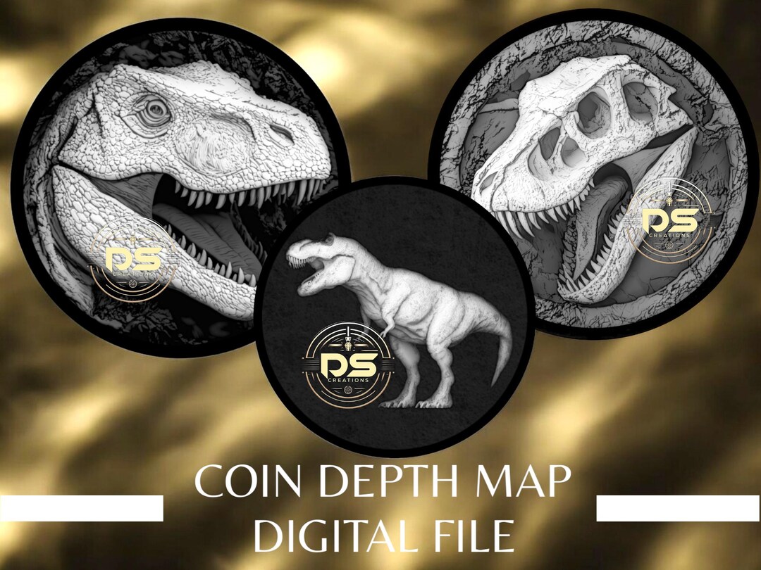 Dino Bundle X 3 | 3D Coin Depth Map | Grayscale PNG File for Lightburn ...