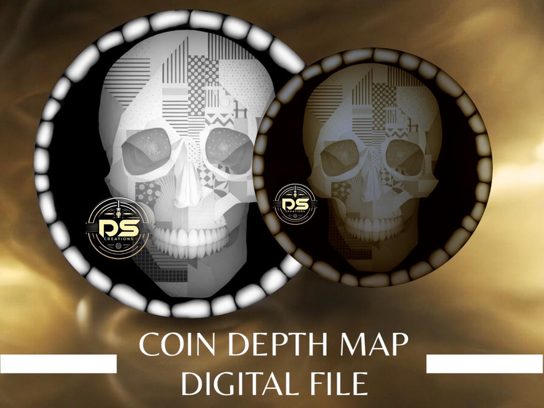 Skull Coin Depth Map: Grayscale PNG for Lightburn 3D (digital Download ...