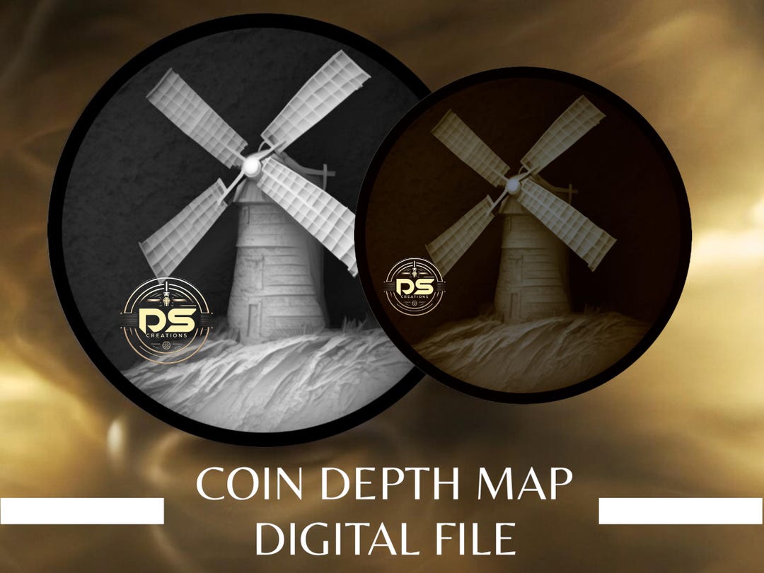 Windmill | '3D' Deep Engrave Grayscale Coin Depth Map | PNG | Optimised ...