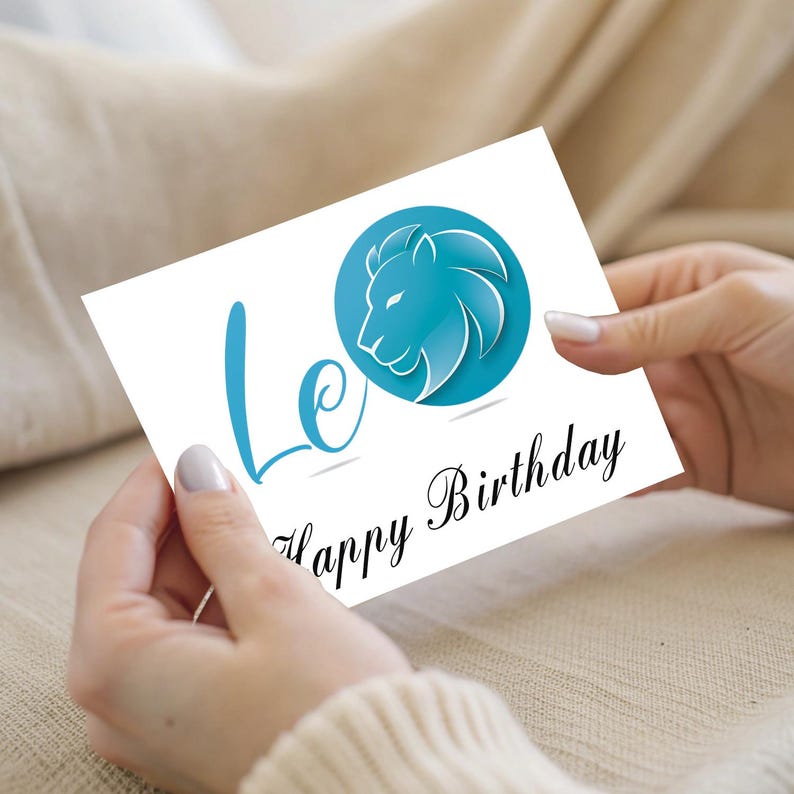 Leo Birthday Card. Printable Birthday Card. Zodiac Birthday Card ...