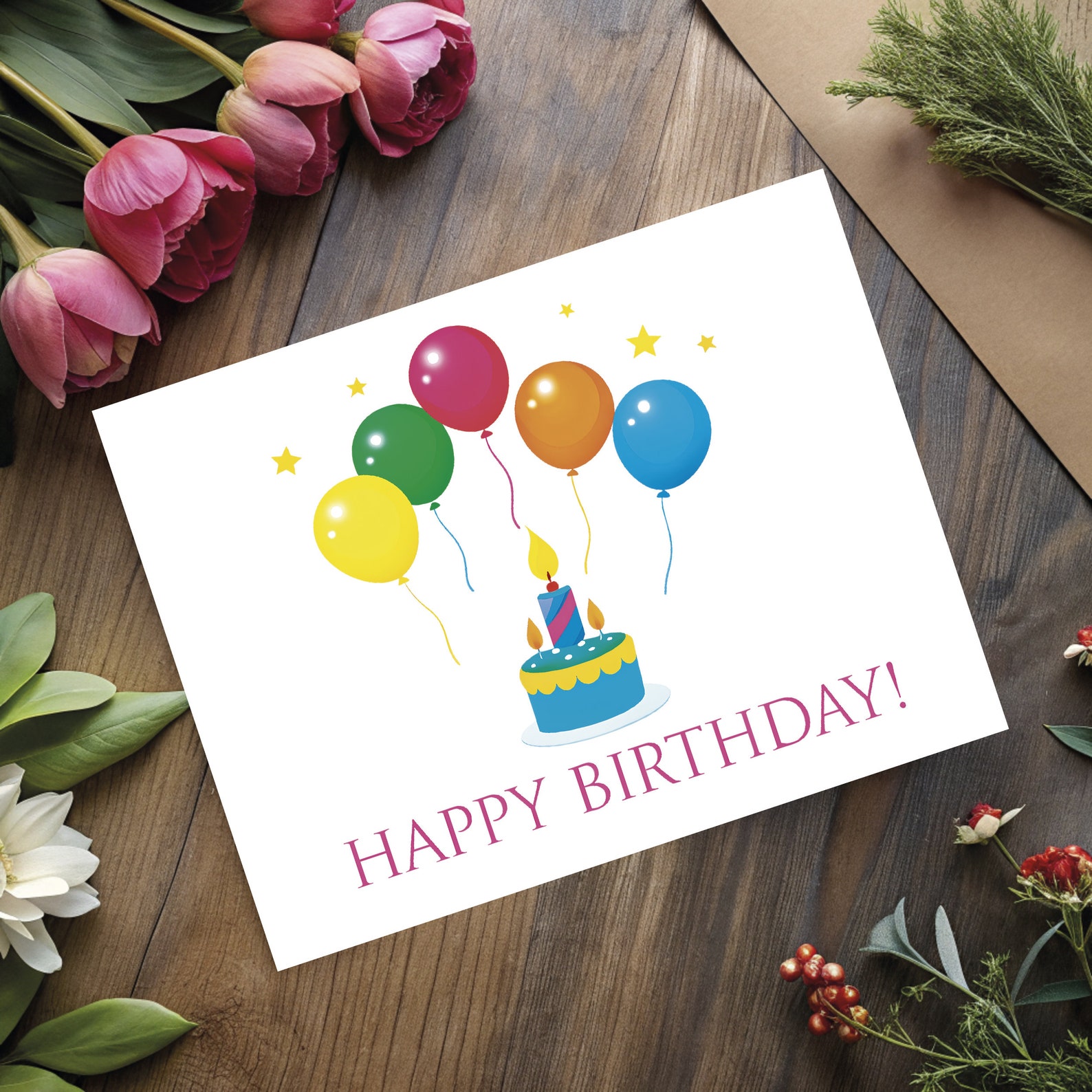 Folded Happy Birthday Card. Birthday Card Printable. Instant Digital ...