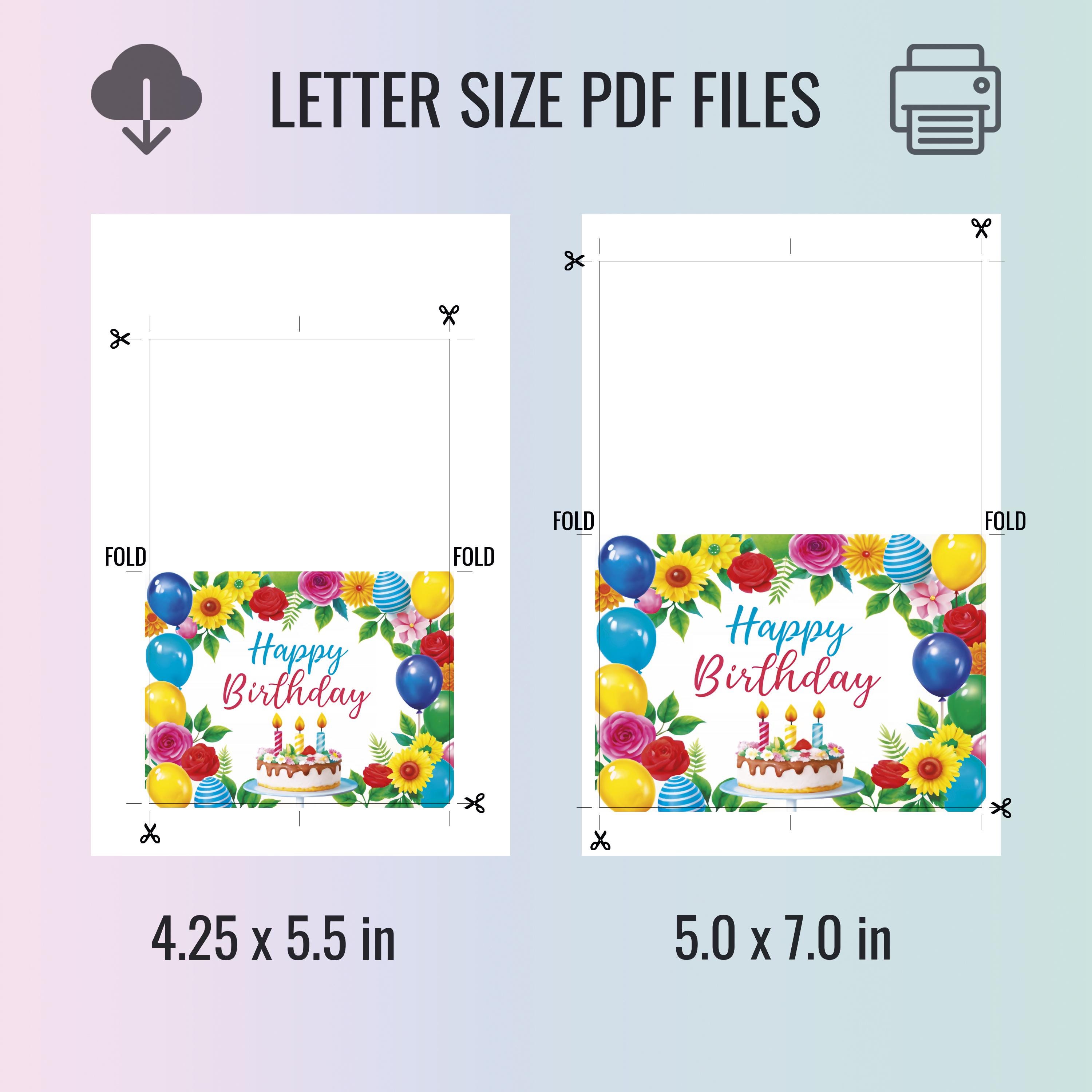 Folded Happy Birthday Card. Birthday Card Printable. Instant Digital ...