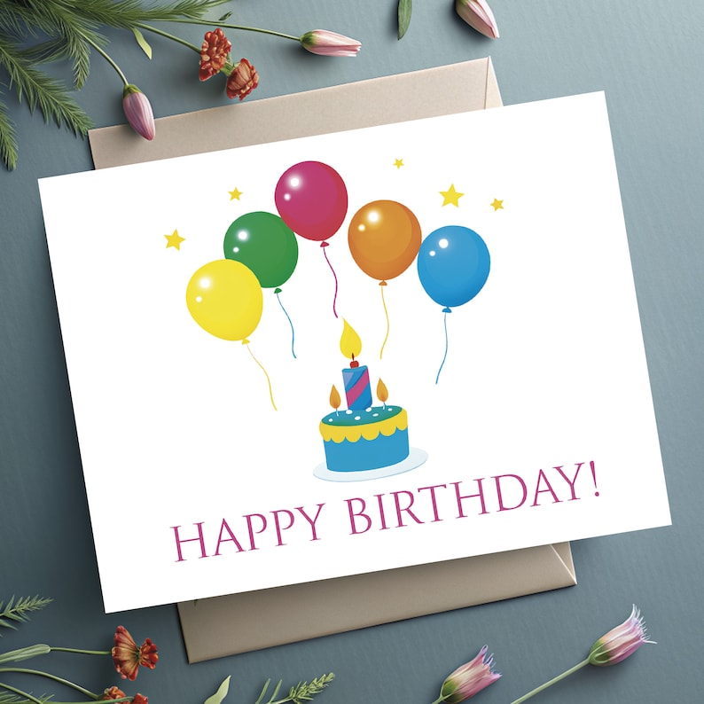 Folded Happy Birthday Card. Birthday Card Printable. Instant Digital ...