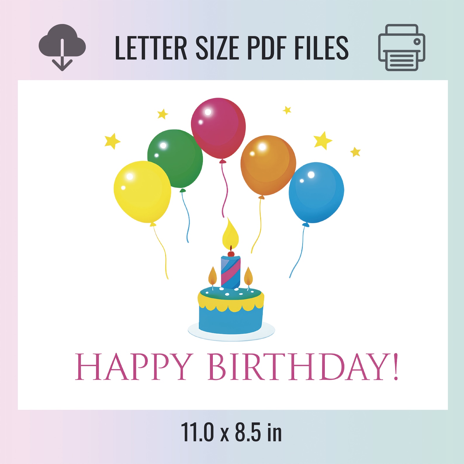Folded Happy Birthday Card. Birthday Card Printable. Instant Digital ...