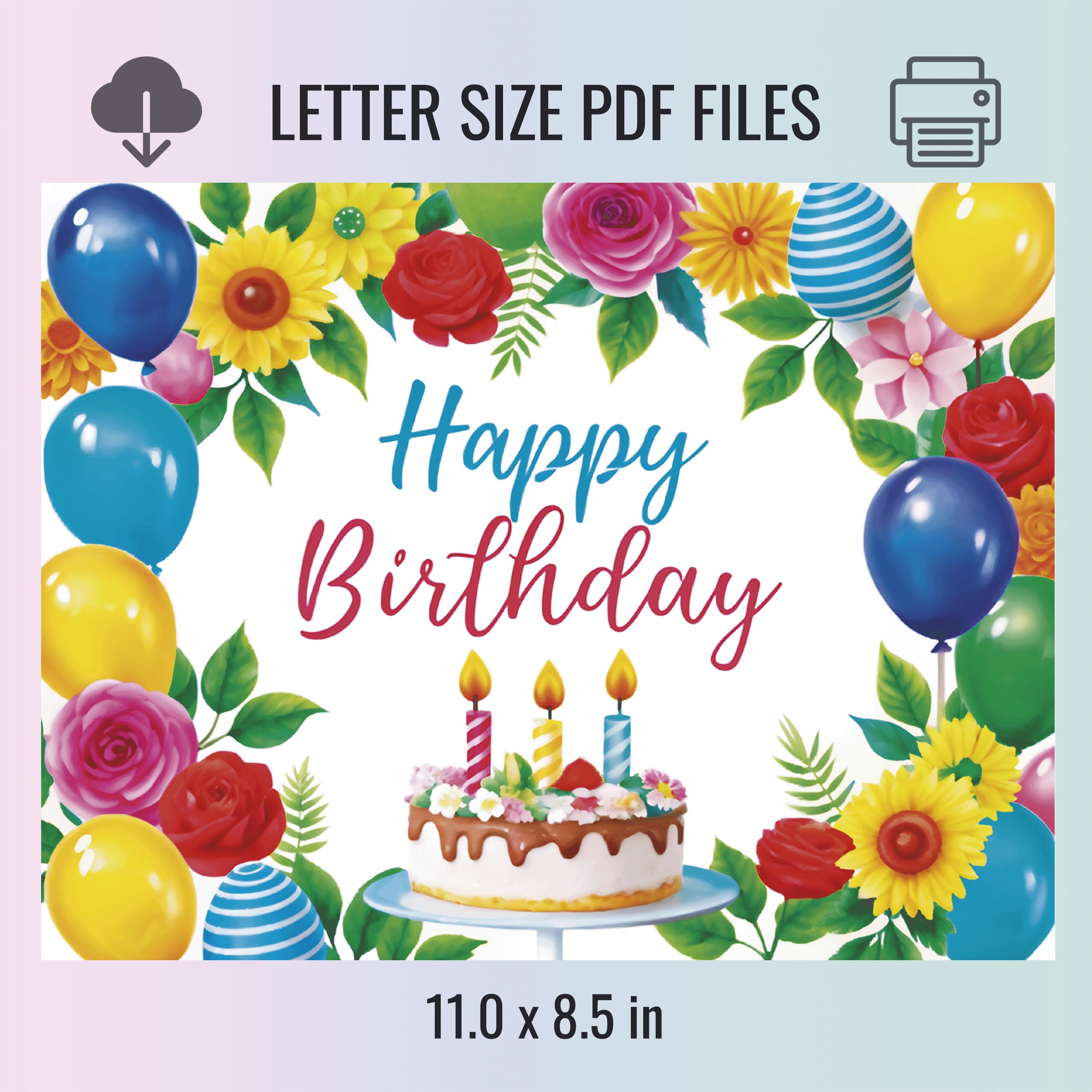 Folded Happy Birthday Card. Birthday Card Printable. Instant Digital ...
