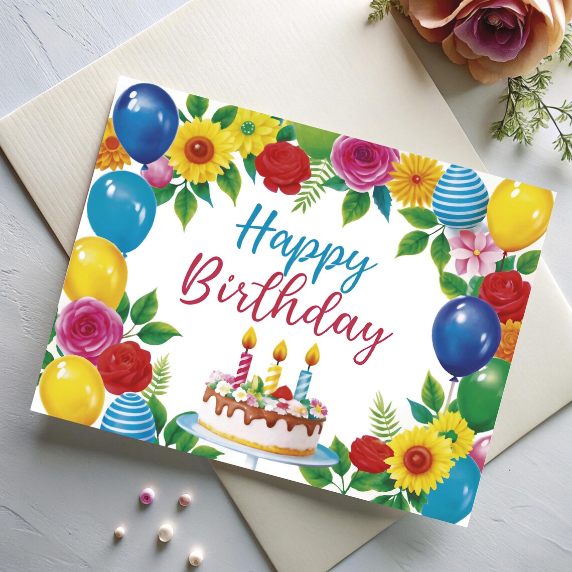 Folded Happy Birthday Card. Birthday Card Printable. Instant Digital ...