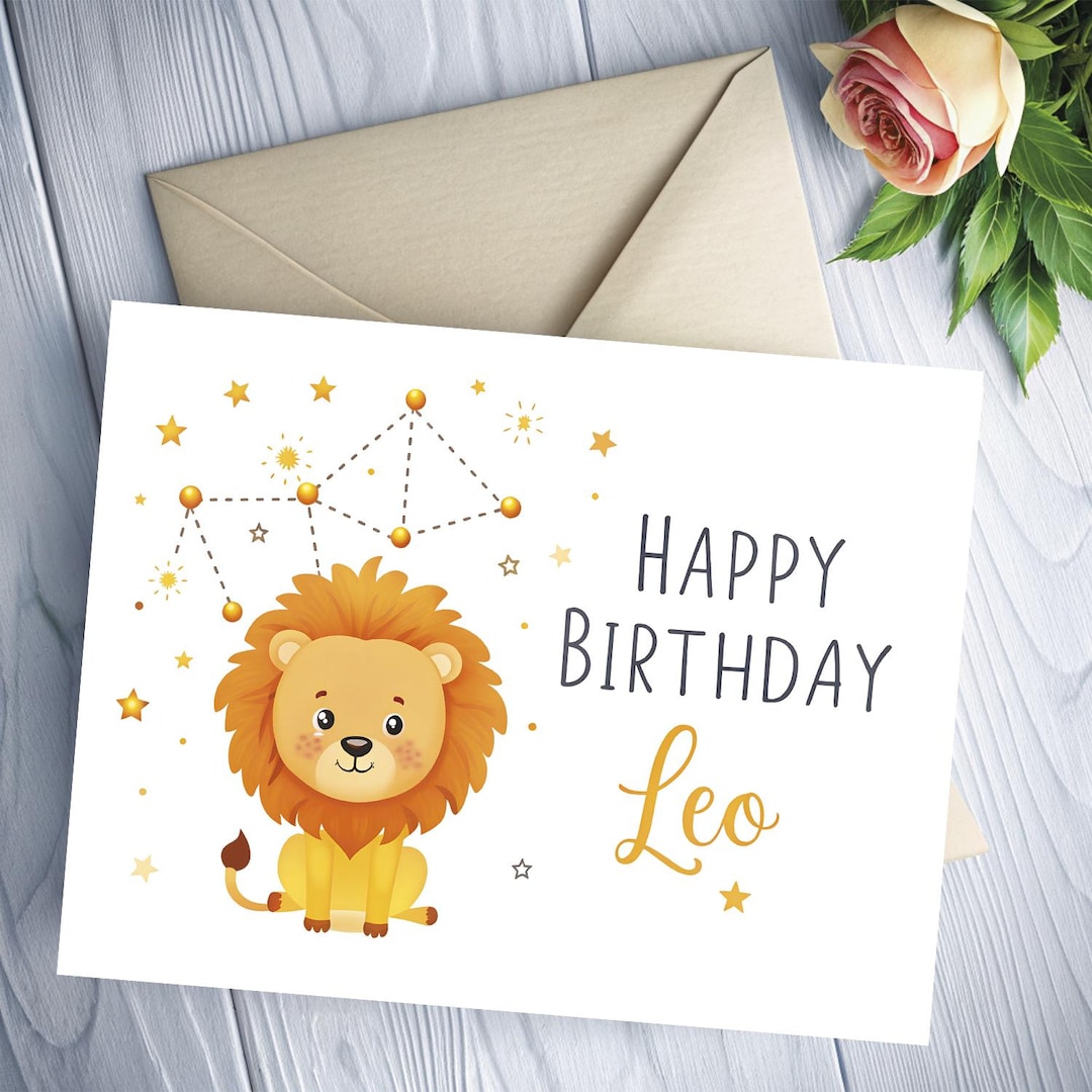 Leo Birthday Card. Printable Birthday Card. Zodiac Birthday Card ...