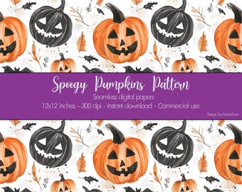 Spooky Cats With Pumpkins Halloween Seamless JPG Digital Papers ...