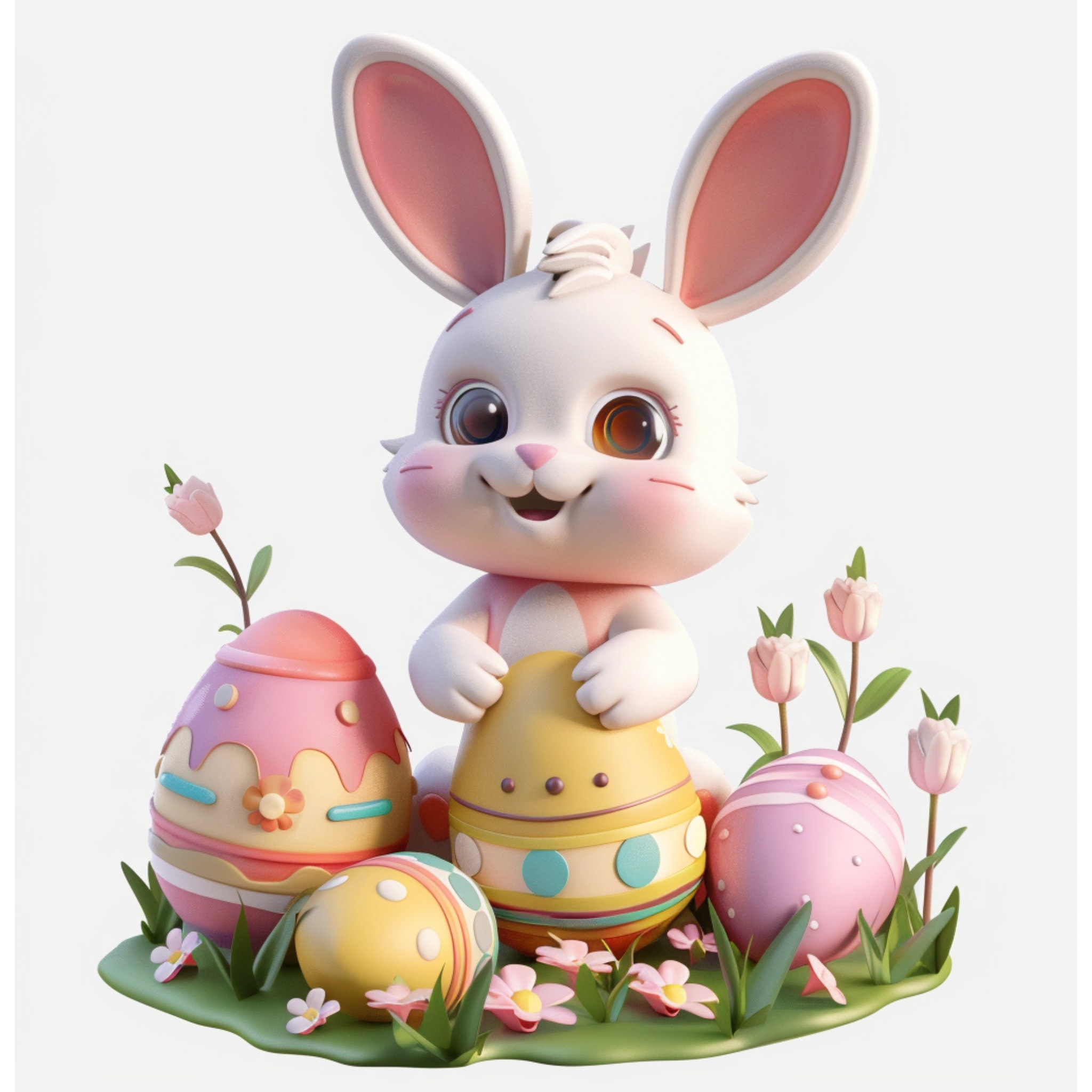 Kawaii 3D Easter Bunnies - Set of 4 Festive Graphics - Etsy