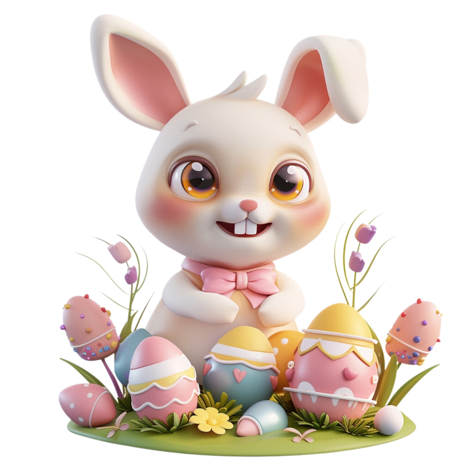 Kawaii 3D Easter Bunnies Set of 4 Festive Graphics - Etsy