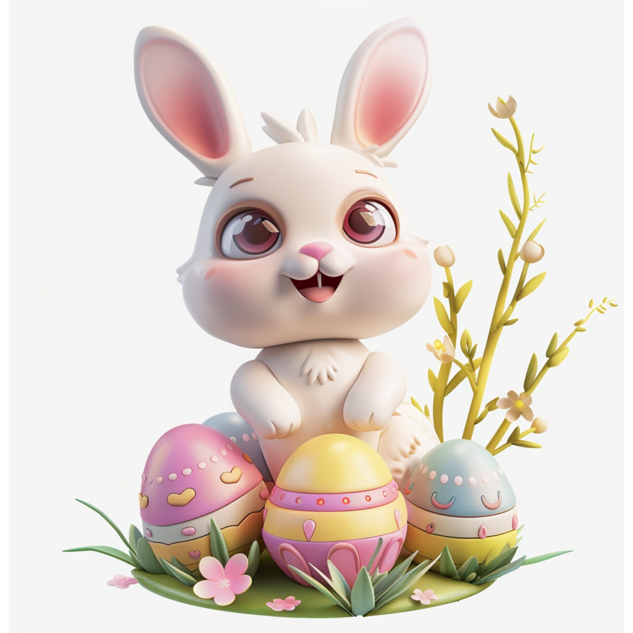 Kawaii 3D Easter Bunnies - Set of 4 Festive Graphics - Etsy
