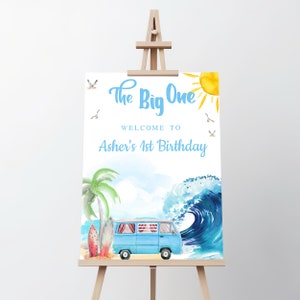 The Big One First Birthday Welcome Sign, Surf Waves 1st Birthday ...