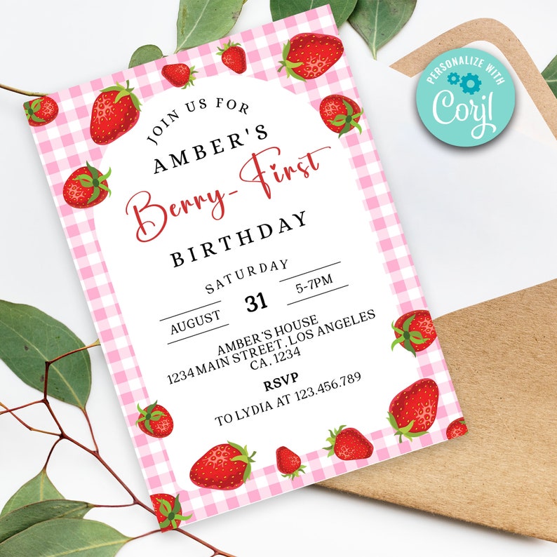 Editable Berry First Birthday Invitation Berry Themed First Birthday ...