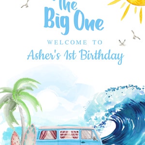 The Big One First Birthday Welcome Sign, Surf Waves 1st Birthday ...