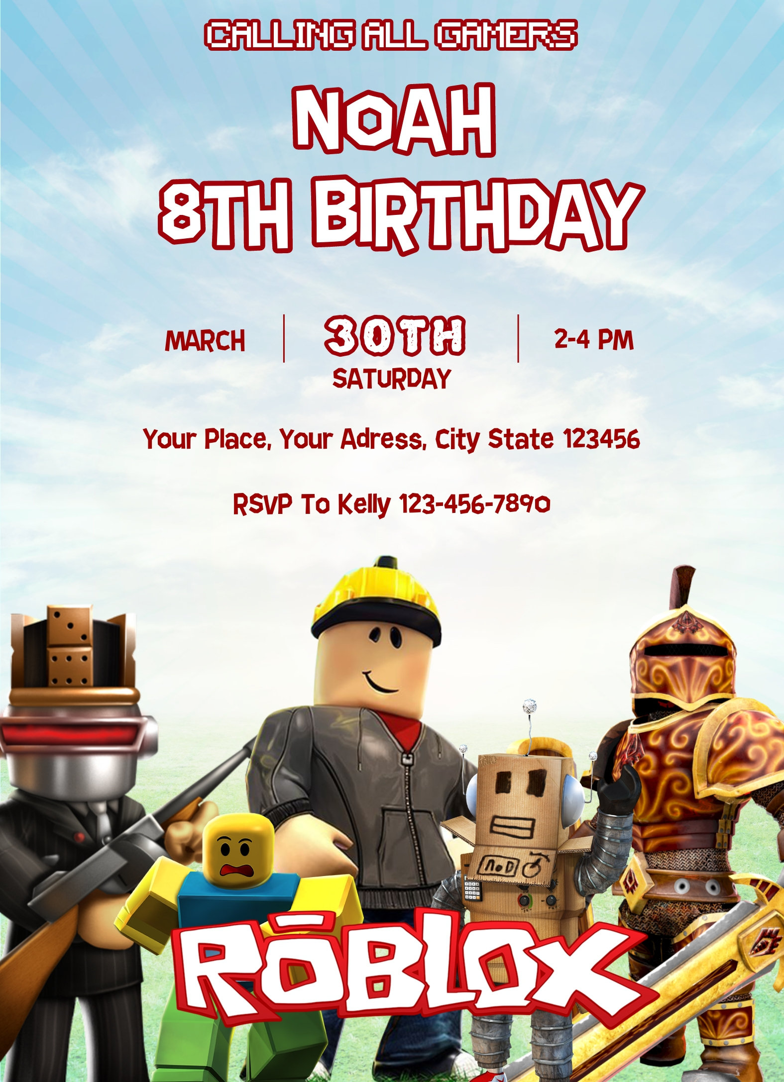 EDITABLE Roblox Birthday Invitation, Kids Roblox Party Invitation ...