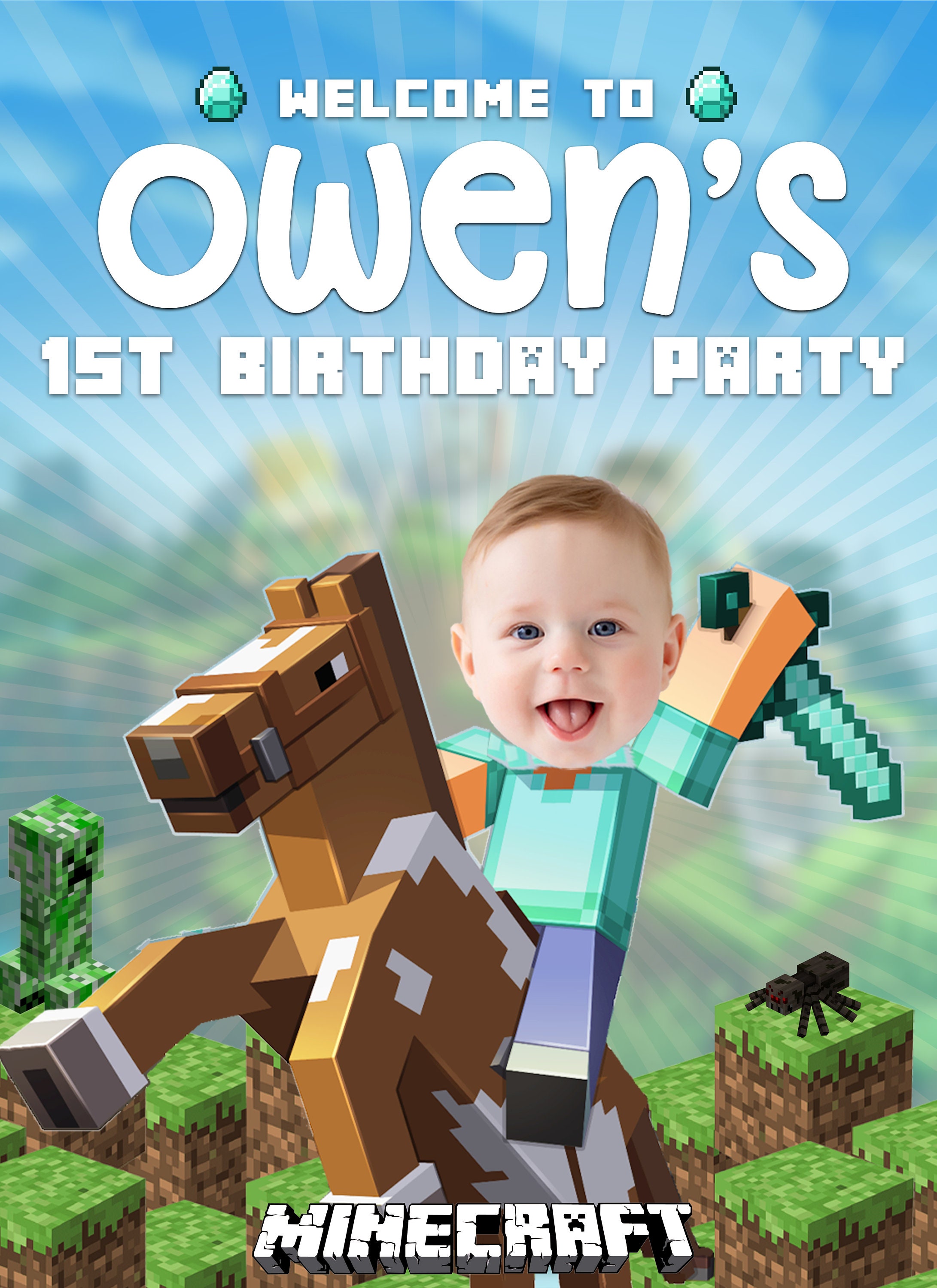 Custom Minecraft Birthday Welcome Sign Printable Personalized Minecraft ...