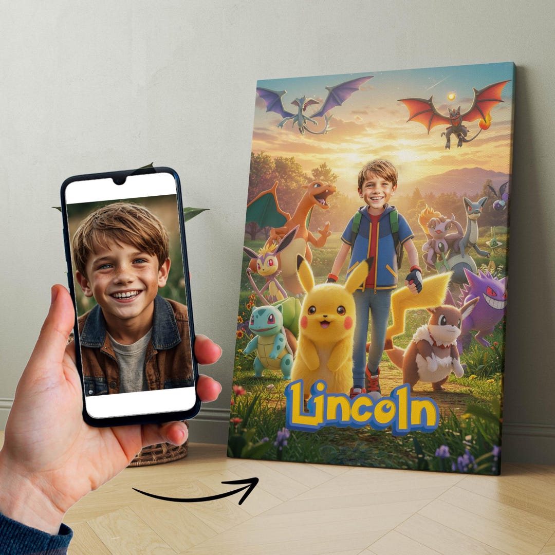 Personalized Pokemon Portrait – Custom Digital Creature Art for Kids ...