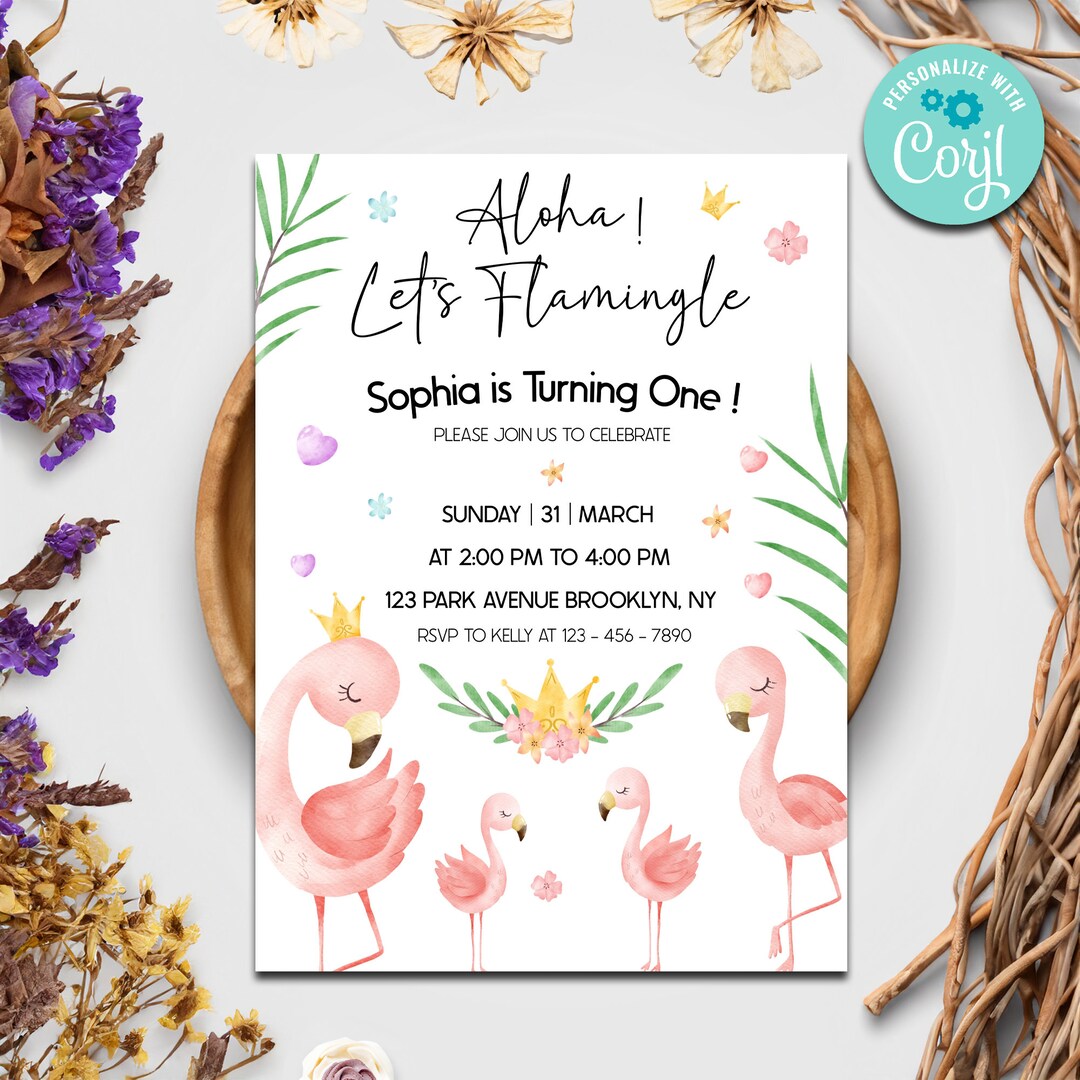 EDITABLE Pink Flamingo Invitation - Watercolor Flamingo Birthday ...