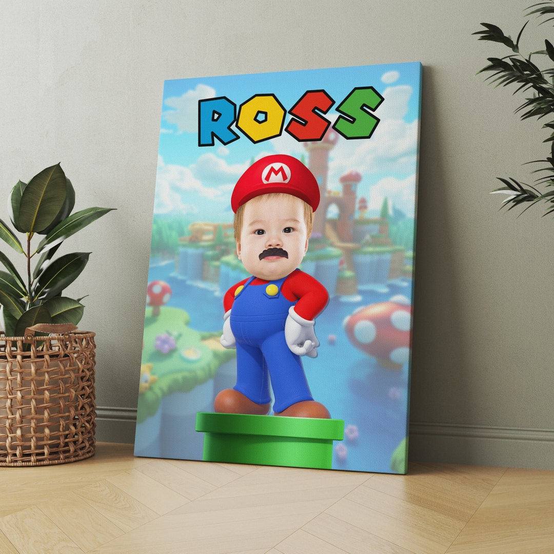 Personalized Super Mario Portrait Fun Birthday Gift Custom Super Mario ...