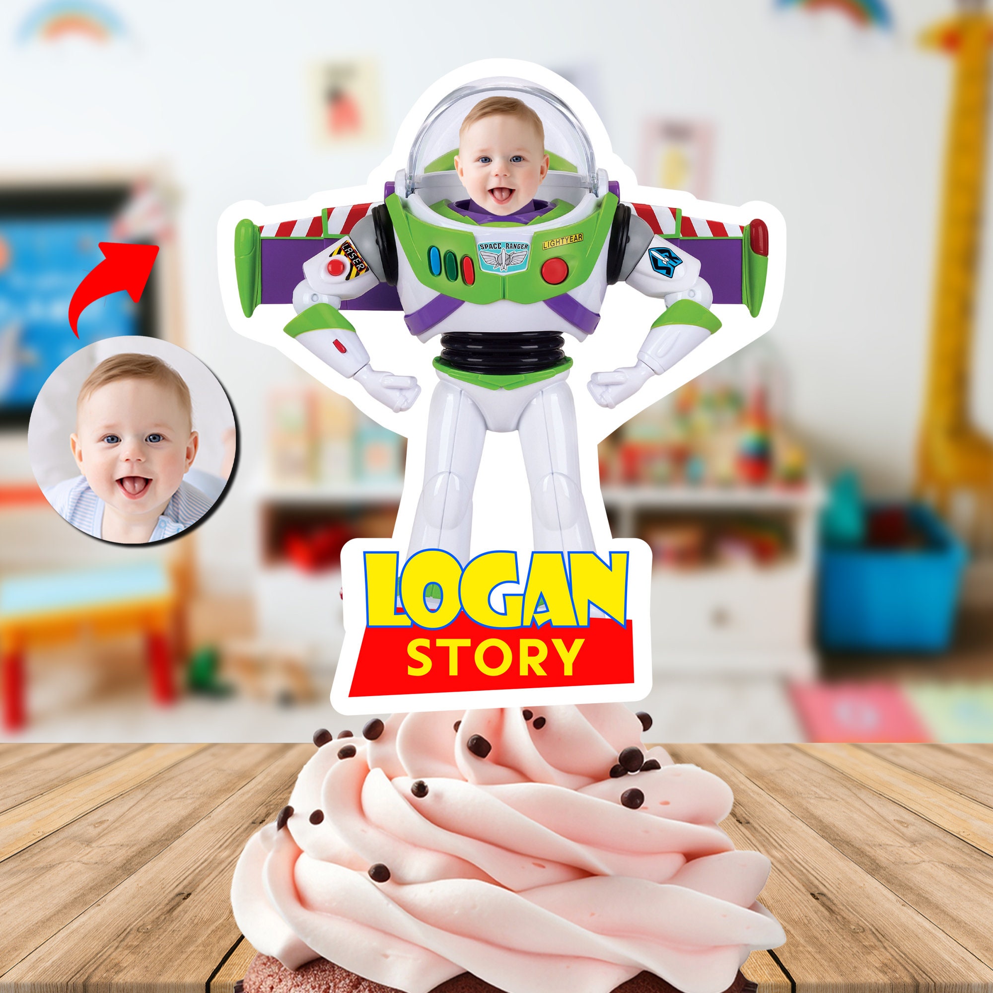 Custom Buzz Lightyear Cupcake Topper, Toy Story Face Cake Topper, Toy ...