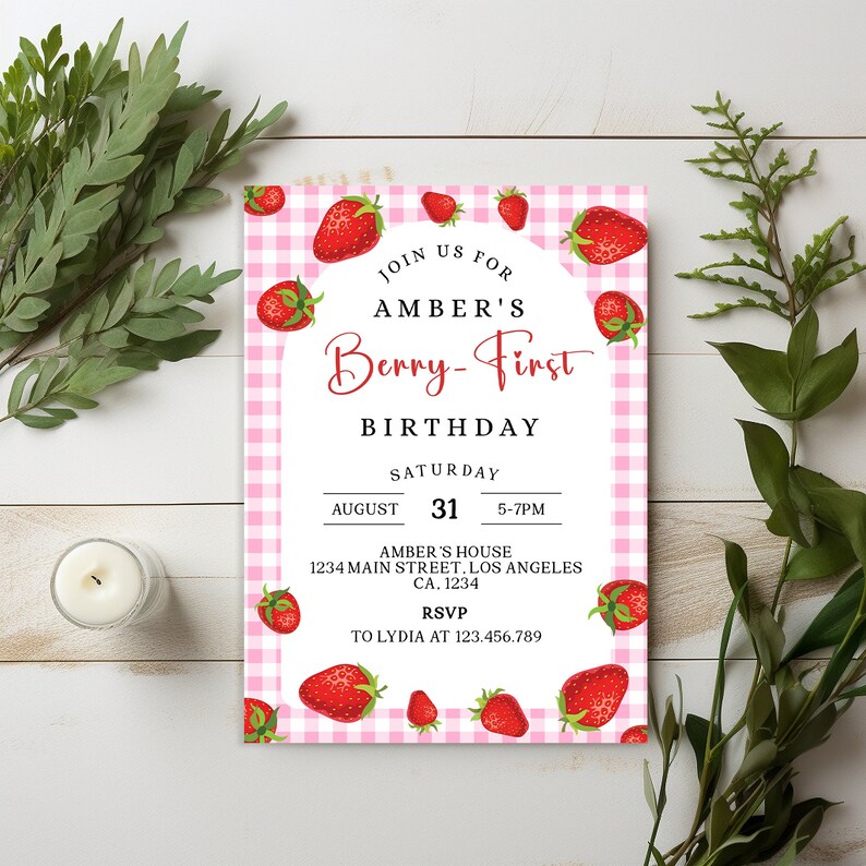 Editable Berry First Birthday Invitation Berry Themed First Birthday ...