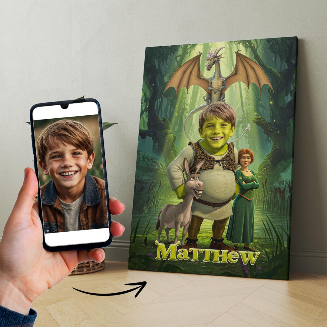 Shrek Digital Portrait - Custom Birthday Poster, Wall Art, Nursery ...