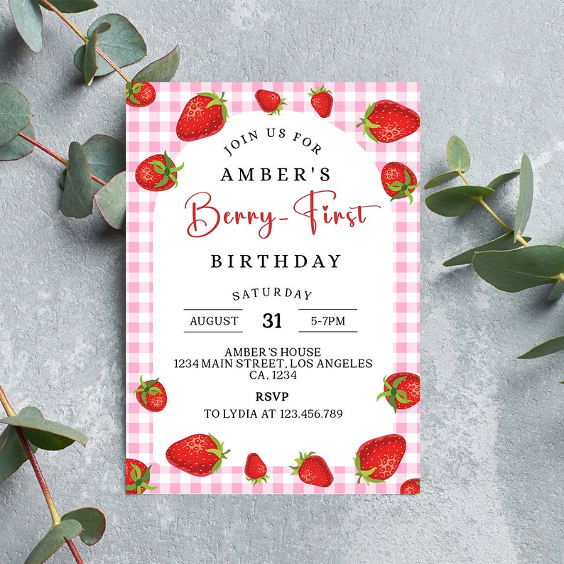Editable Berry First Birthday Invitation Berry Themed First Birthday ...