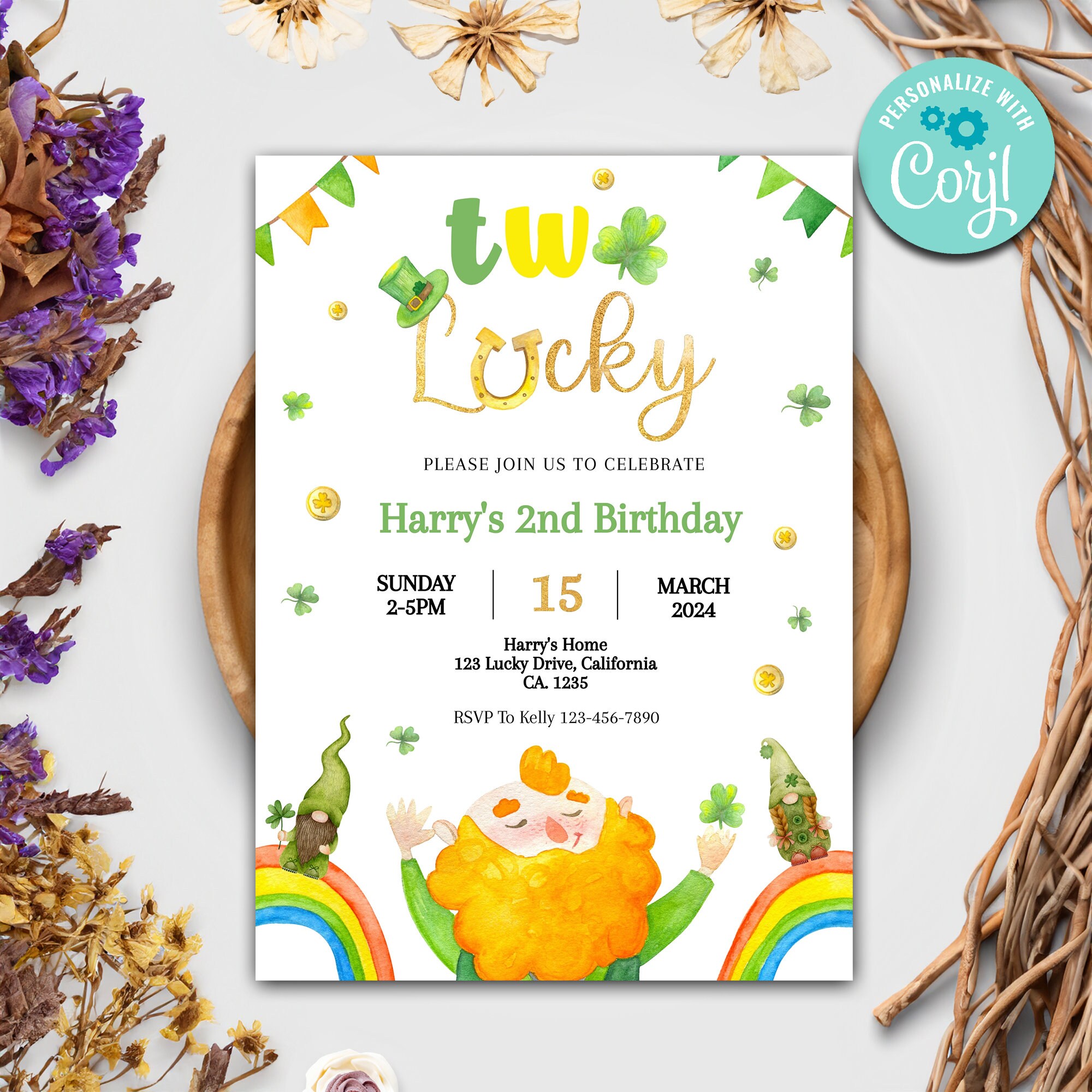 EDITABLE Lucky Two Birthday Invitation Saint Patrick 2nd Birthday ...