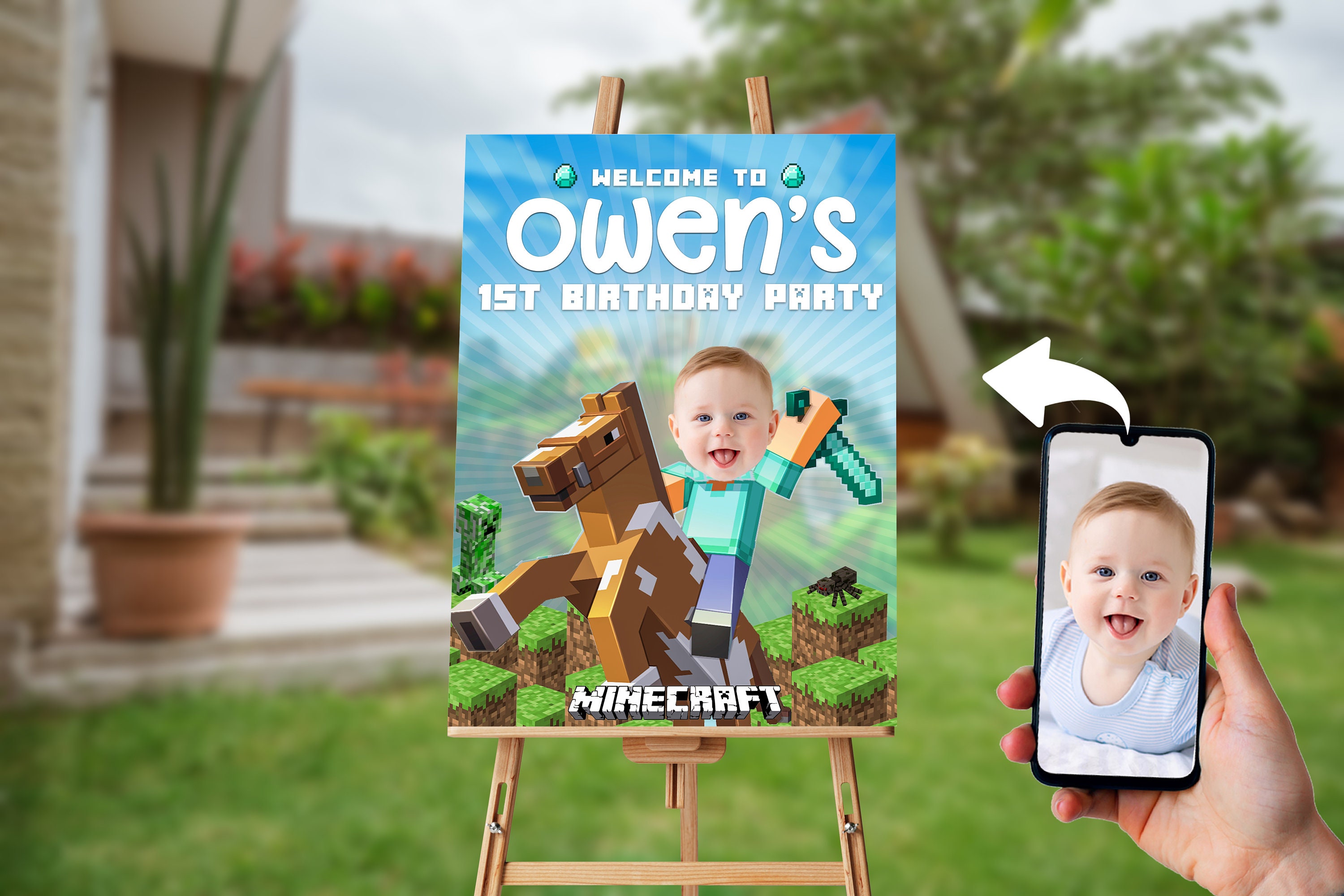 Custom Minecraft Birthday Welcome Sign Printable Personalized Minecraft ...