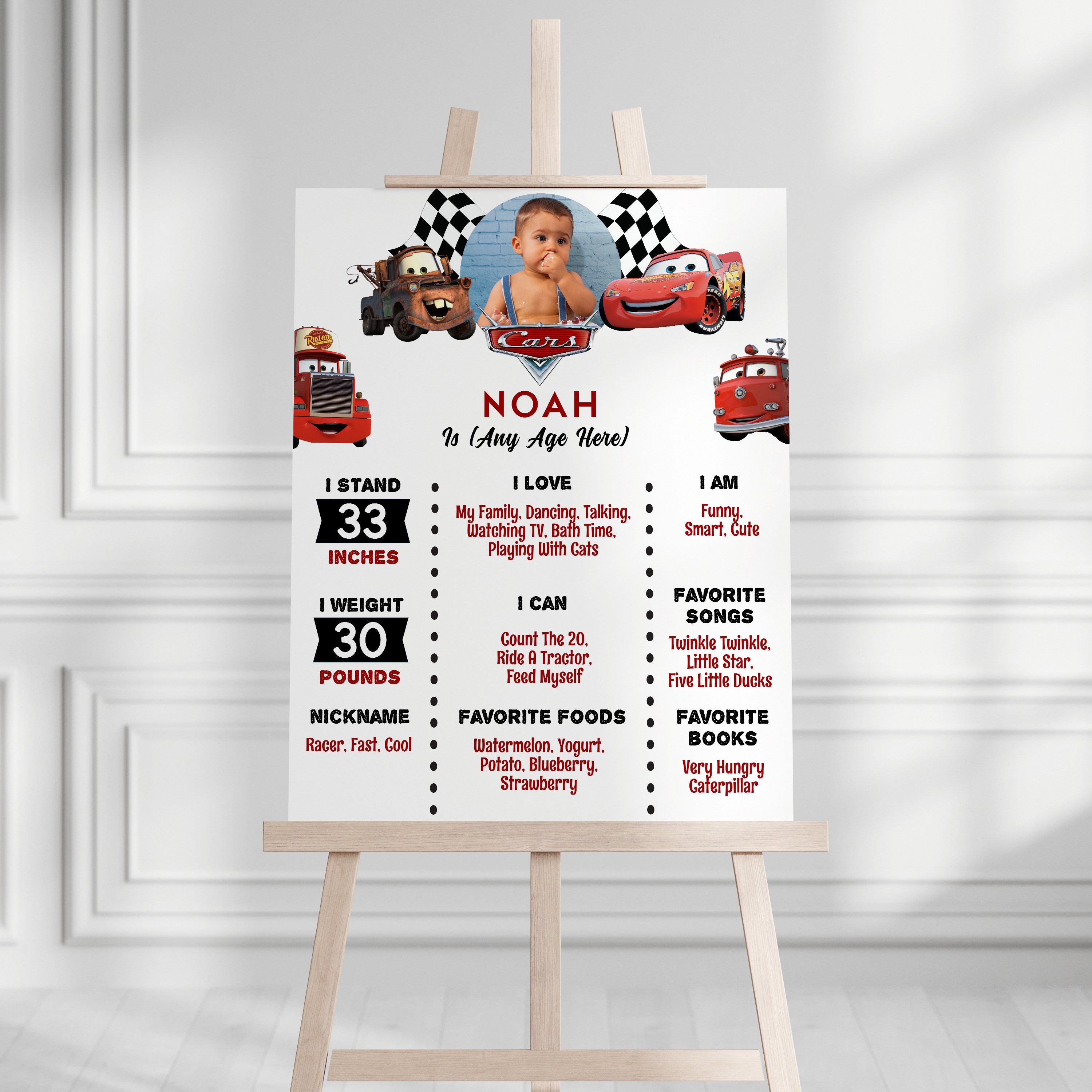 Editable Mcqueen Milestone Sign, Cars Birthday Milestone Poster, Any ...