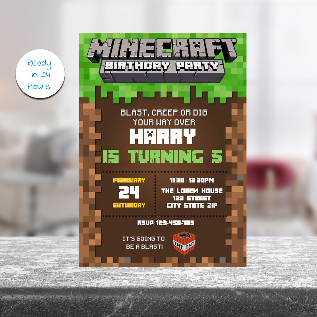 Printable Minecrafter Birthday Invitation Gamer Invitation Minecraft ...