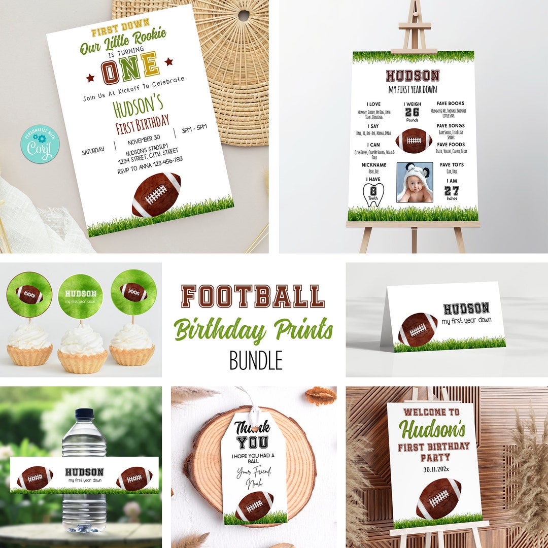 Editable Football Birthday Bundle, Boys First Birthday Invitation Pack ...