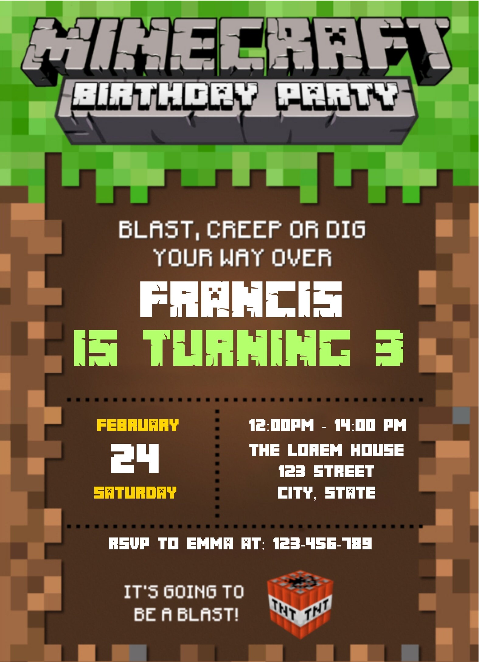 EDITABLE Minecraft Birthday Invitation Template, Minecraft Invitation ...