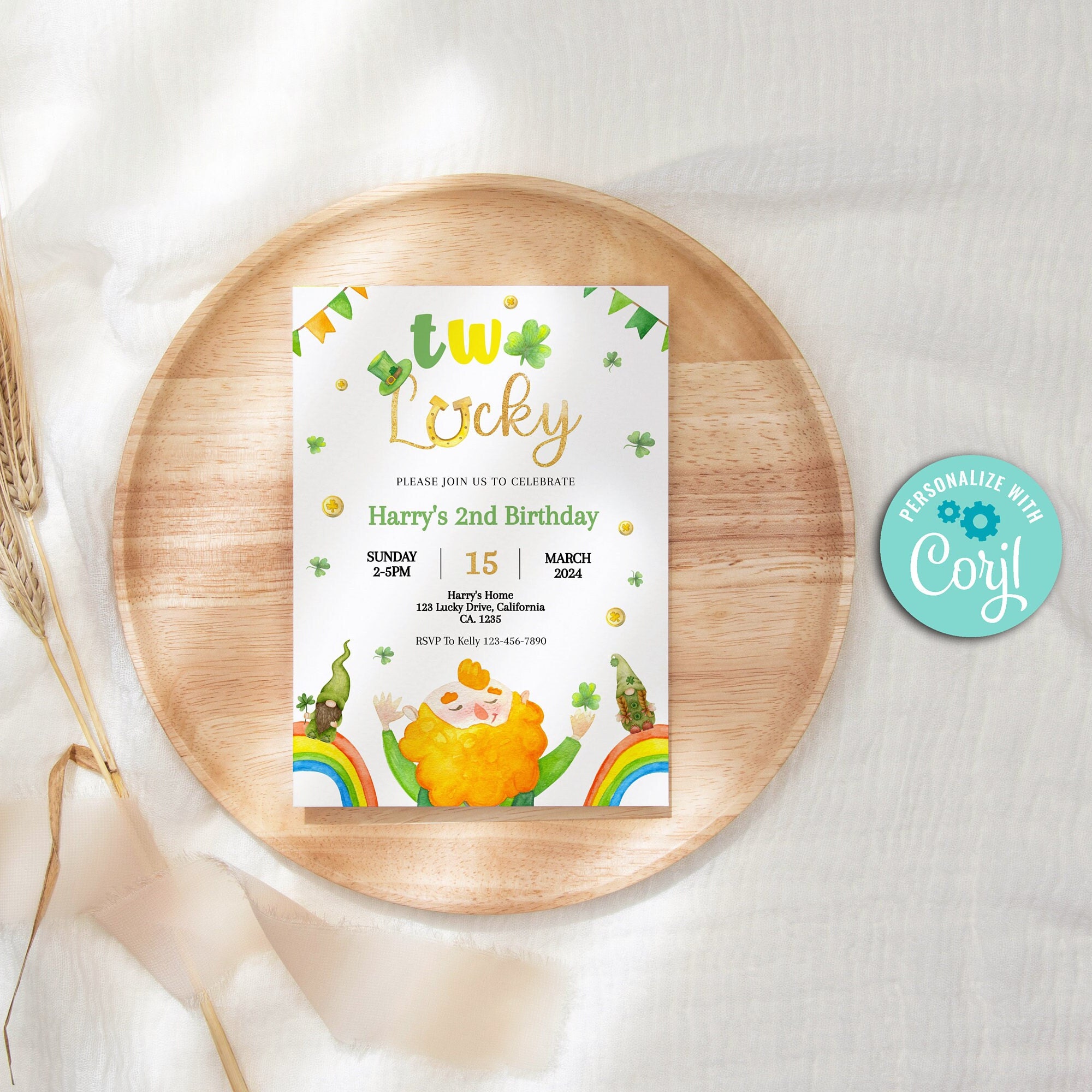 EDITABLE Lucky Two Birthday Invitation Saint Patrick 2nd Birthday ...