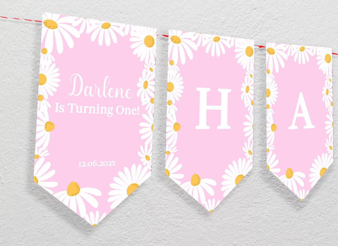 Editable Daisy First Birthday Banner, Daisy Birthday Party Decoration ...
