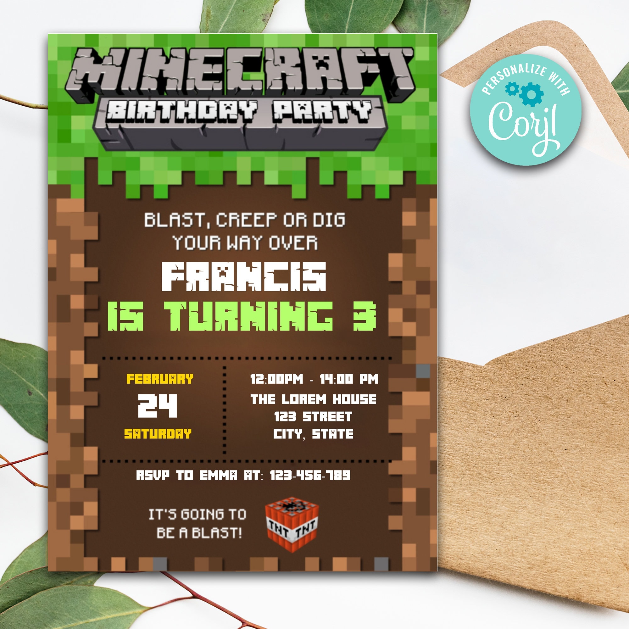 EDITABLE Minecraft Birthday Invitation Template, Minecraft Invitation ...
