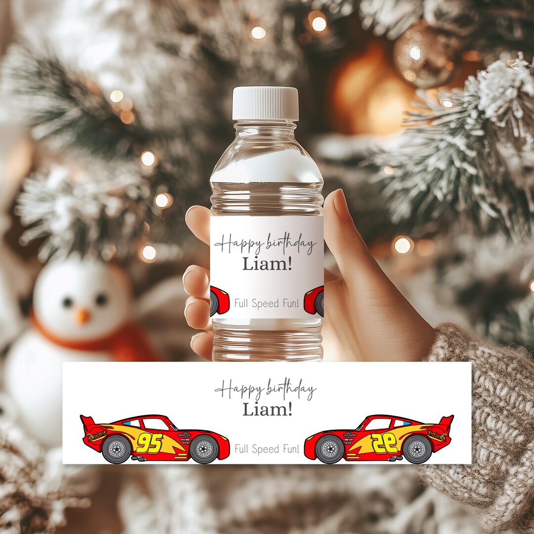 Editable Mcqueen Water Bottle Label, Cars Birthday Party, Race Car ...